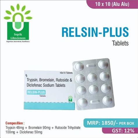 Relsin Plus Tab Trypsin Bromelain Rutoside And Diclofenac Sodium