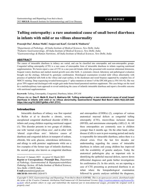 Pdf Tufting Enteropathy A Rare Anatomical Cause Of Small Bowel