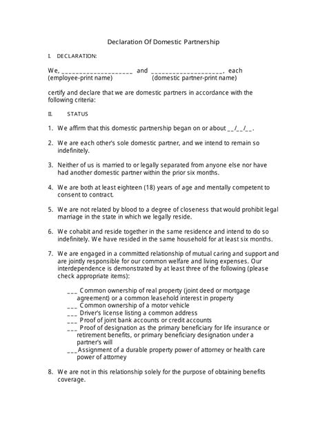 Declaration Of Domestic Partnership Template Fill Out Sign Online