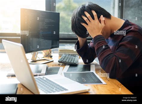 Young Modern Stressed Programmer Businessman A Brake From Working With