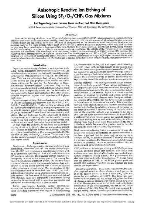 PDF Anisotrapic Reactive Ion Etching Of Silicon Using SF Anisotrapic Reactive Ion Etching