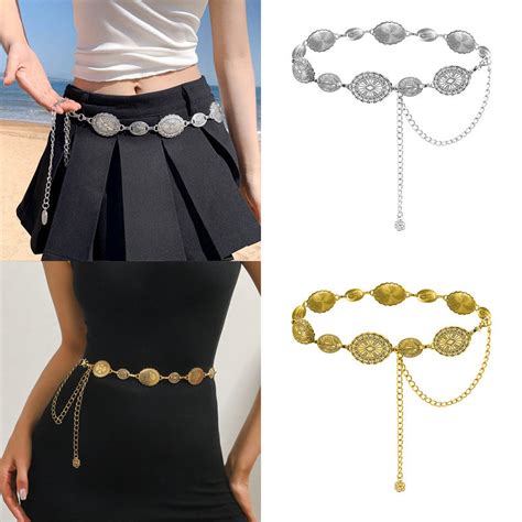 Retro Gold Metal Sized Shield Waist Chain Body Chain For Womens