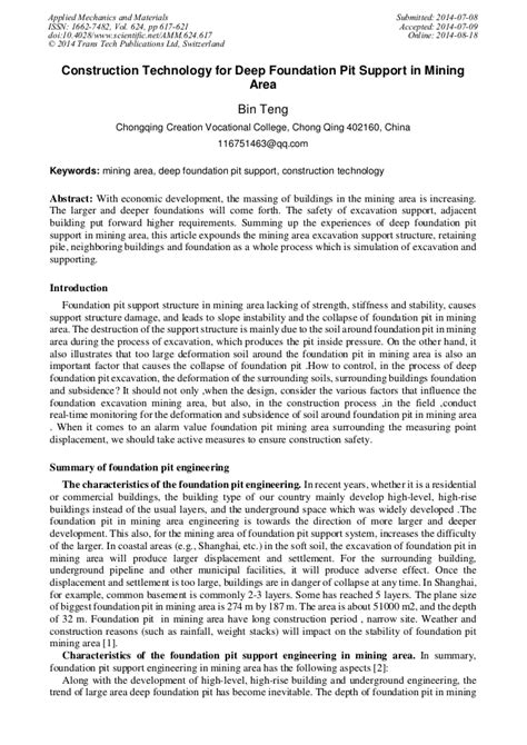 Construction Technology For Deep Foundation Pit Support In Mining Area Scientificnet