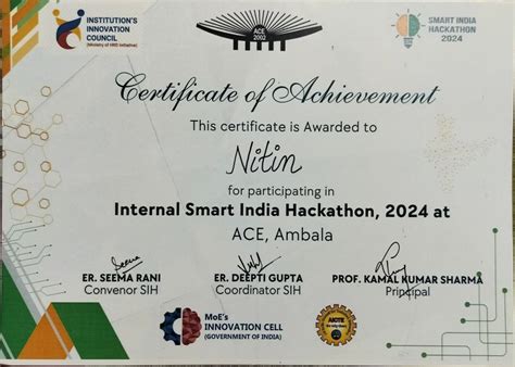 Smartindiahackathon2024 Innovation Technology Hackathon Cse Aceambala Engineering Nitin