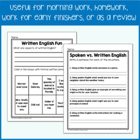 3rd Grade Grammar Spoken And Written English Worksheets No Prep