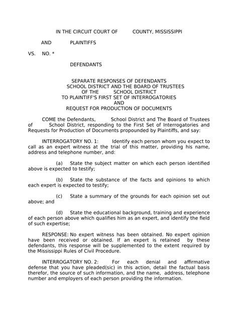 Interrogatories Template And Sample Answers Template Samples