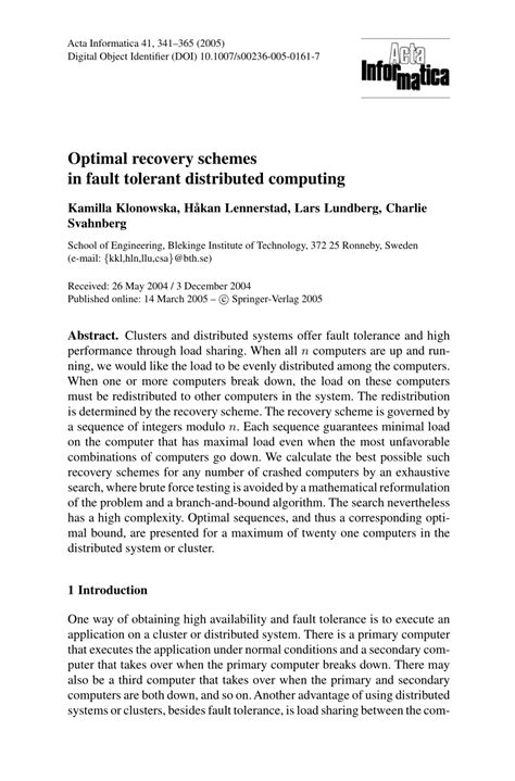 pdf optimal recovery schemes in fault tolerant distributed computing