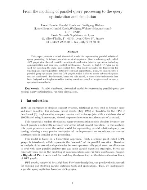 Pdf From The Modeling Of Parallel Query Processing To The Query Optimization And Simulation