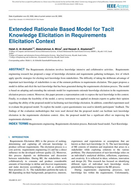 Pdf Extended Rationale Based Model For Tacit Knowledge Elicitation In Requirements Elicitation