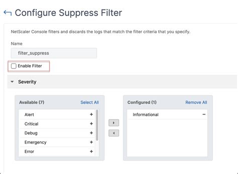 suppress syslog messages netscaler console service