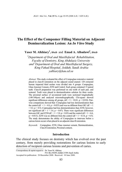 Pdf The Effect Of The Compomer Filling Material On Adjacent
