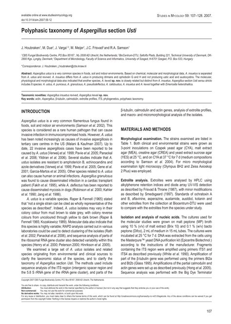Pdf Polyphasic Taxonomy Of Aspergillus Section Usti