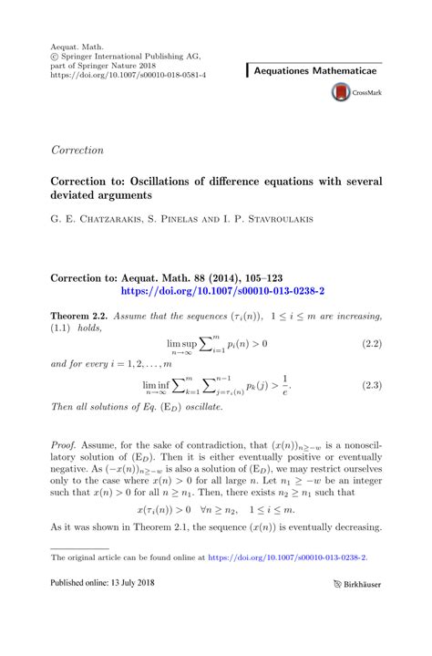 pdf correction to oscillations of difference equations with several