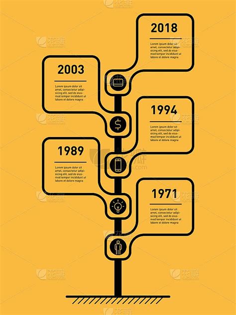 垂直时间轴信息图。路标或指示物业务的发展和增长。业务概念与5个选项，部分，步骤或过程。趋势时间线和趋素材 花瓣网