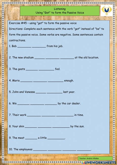 Passive Voice Listening Worksheet