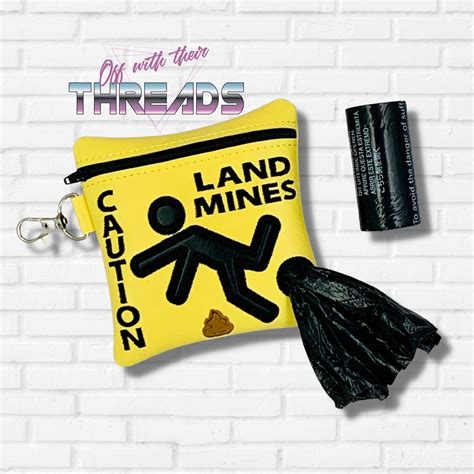Digital Download 5x5 Applique Caution Land Mines Poo Bag Zippered Bag Off With Their Threads