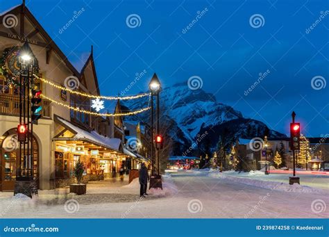 Downtown Banff Avenue In Winter Night Town Of Banff Alberta Canada