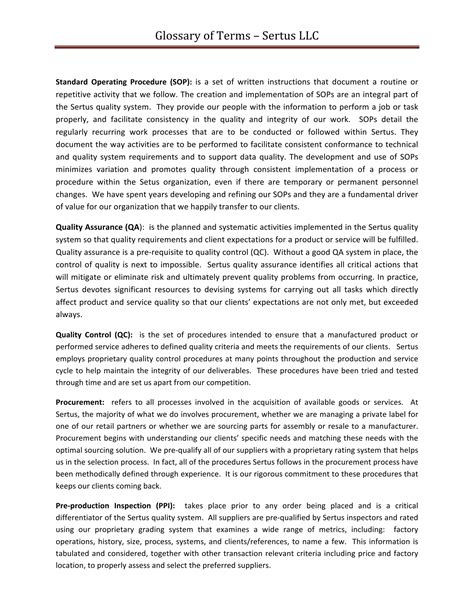 Sourcing And Procurement Glossary Of Terms Pdf