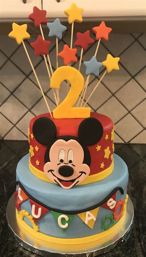 Mickey 2 Tiered Cake Mickey Mouse Cake 2 Tier Two Tier Mickey Mouse