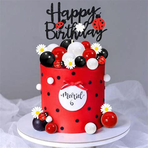 Ladybug Cake Topper Red Black Ball Cake Decorations For