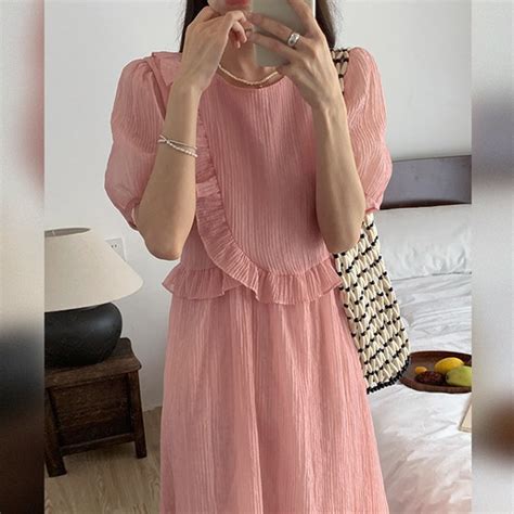 칸페 프릴 반팔 롱 원피스