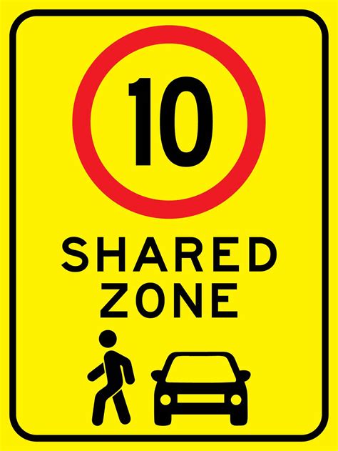 Shared Zone 10km Bright Yellow Sign New Signs
