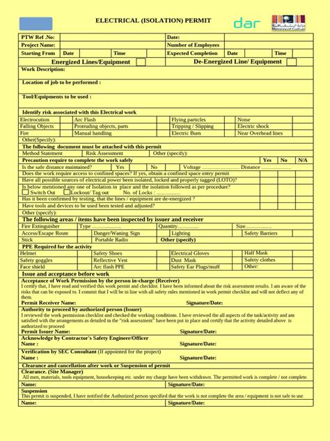 Electrical Permit Isolation Form Pdf Electricity Occupational