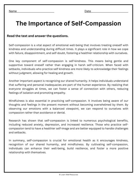 The Importance Of Self Compassion Reading Comprehension Passages