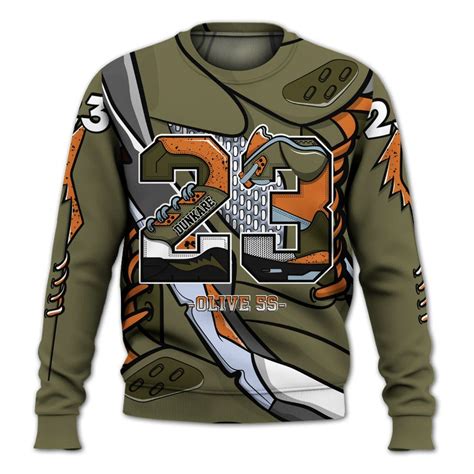 Sweatshirt To Match Olive 5s Number 23 Style 5s All Over Print