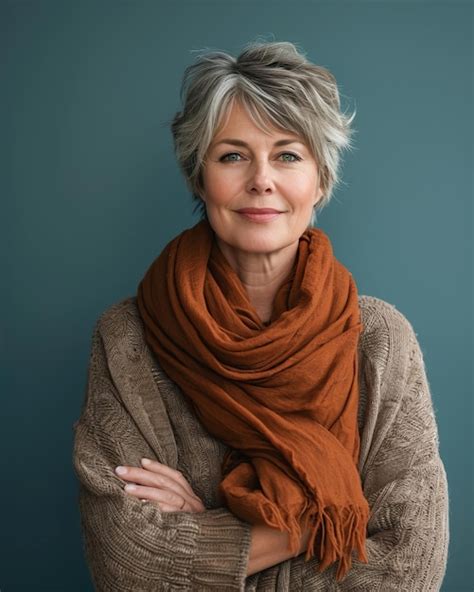 Premium Photo An Older Woman Wearing A Scarf And Sweater
