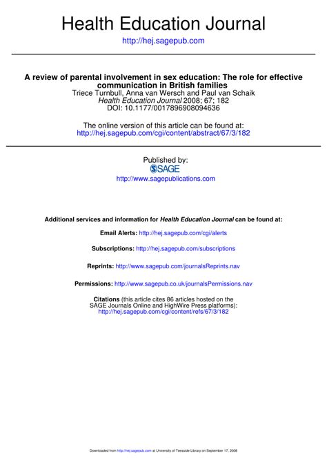 PDF A Review Of Parental Involvement In Sex Education The Role For Effective Communication In