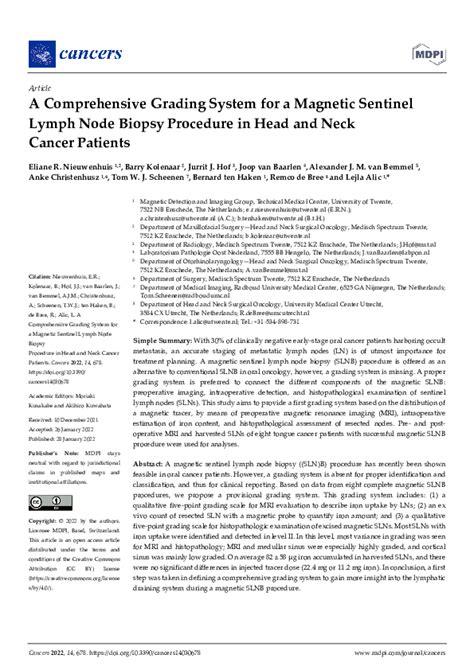 Pdf A Comprehensive Grading System For A Magnetic Sentinel Lymph Node