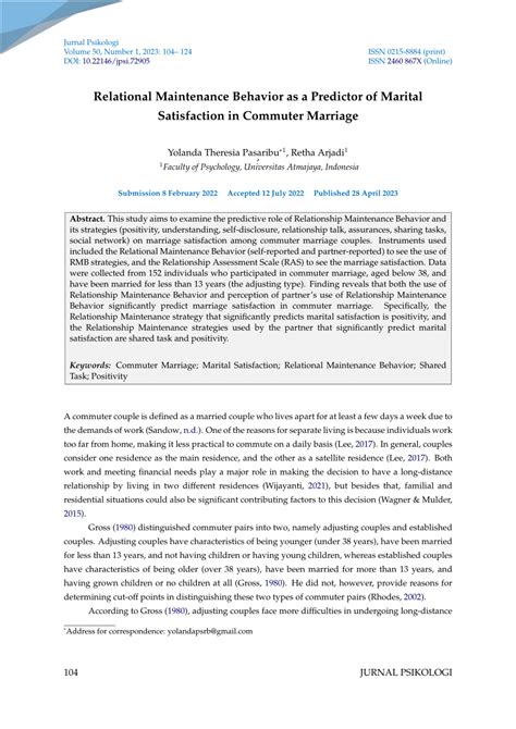 Pdf Relational Maintenance Behavior As A Predictor Of Marital