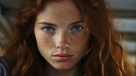 Premium Ai Image Close Up Face Of Young Red Ginger Freckled Woman