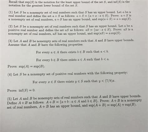 Solved Recall That Sup S Is The Notation For The Least