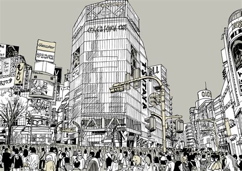 Avviso Di Reindirizzamento Cityscape Drawing Shibuya Crossing