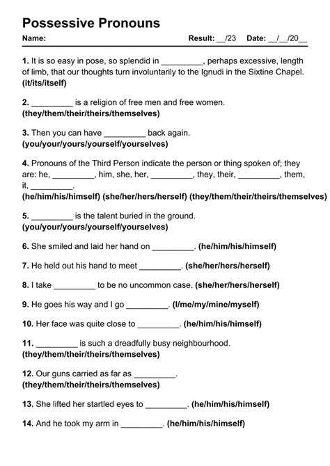 Possessive Adjectives Free Worksheet