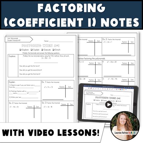 Factoring Quadratic Equations When A Is 1 Notes Coefficient Of 1
