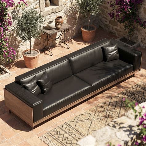 Latitude Run® Modern All Weather Faux Leather Outdoor Sofa With Weather
