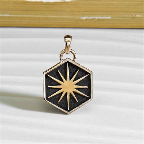 Bronze Sun In Hexagon Shadow Box Pendant 27x17mm