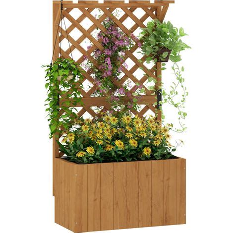 Outsunny Wooden Planter With Trellis Freestanding Raised Garden Bed