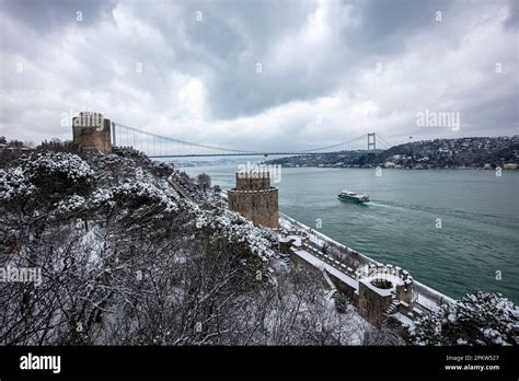 Rumeli Fortress An Old Castle With A Snow Covered View In Winter