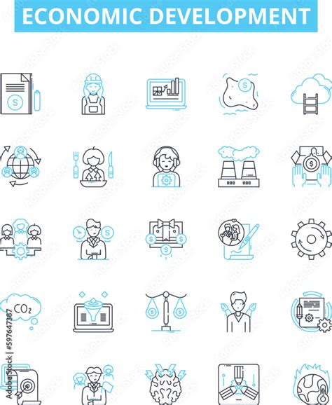 Economic Development Vector Line Icons Set Economy Development