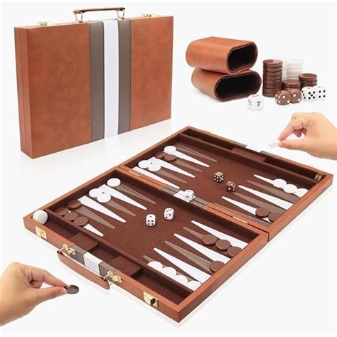 18inch Backgammon Set Classic Board Game Premium Leather Case Portable