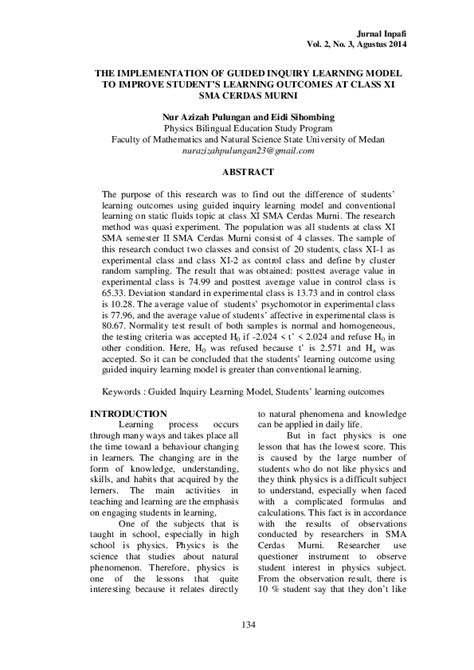 Pdf The Implementation Of Guided Inquiry Learning Model To Improve