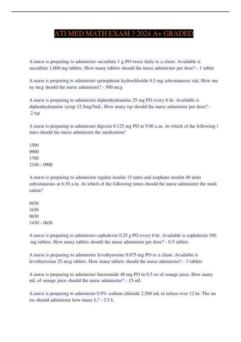 Ati Med Math Exam 3 2024 A Graded Ati Med Math Stuvia Us