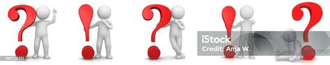 느낌표 물음 표 빨간 느낌표 빨간 느낌표 심문 포인트 표지판 빨간색 기호 아이콘 흰색 질문 스틱맨 그림 3d 렌더링 그래픽 일러스트레이션에 대 한 고해상도 로 화이트 배경에
