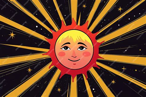 Sun With A Human Face And Radiating Rays Surrounded By Stars