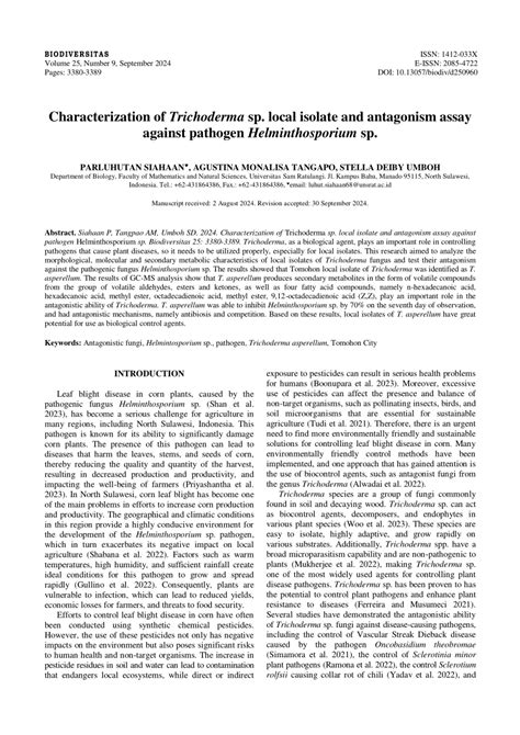 Pdf Characterization Of Trichoderma Sp Local Isolate And Antagonism