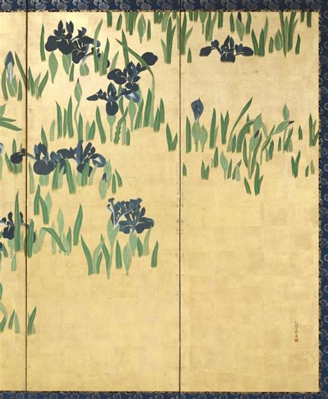 Stunning Six Panelled Iris Byobu From Watanabe Shiko